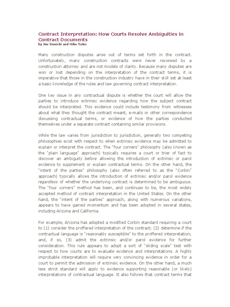 Contract Interpretation in Construction Law | PDF | Contractual Term ...