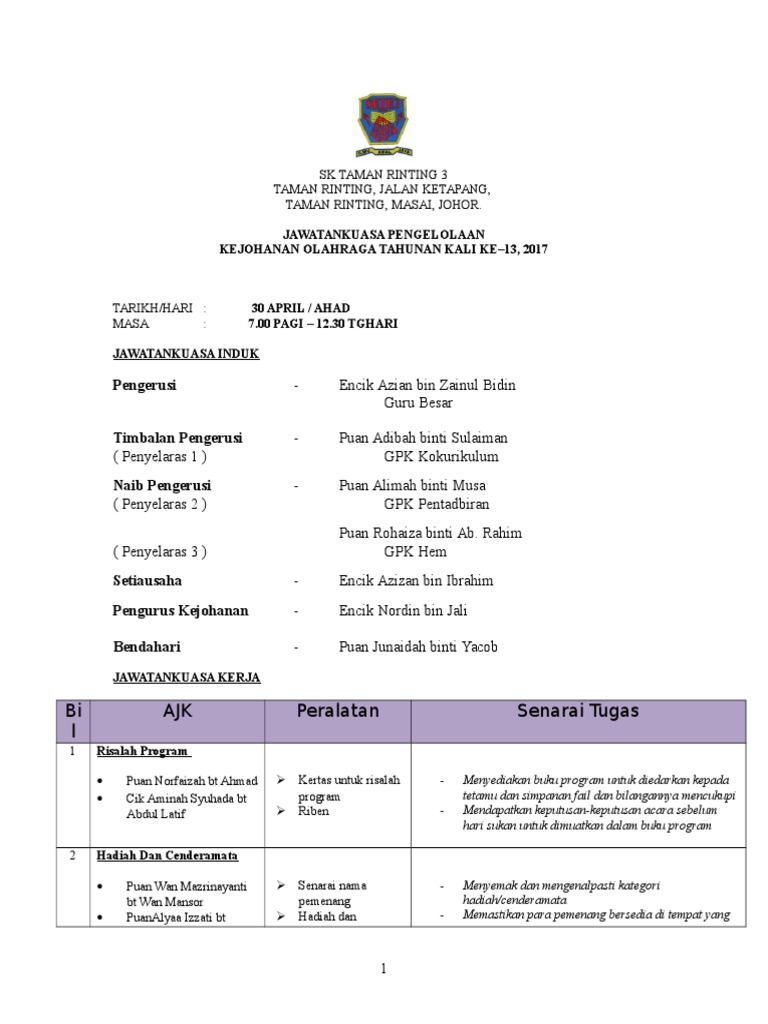 Ajk Sukan 2017 | PDF