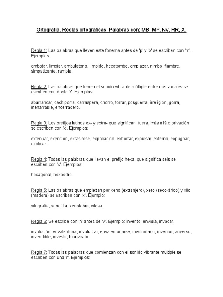 Ortografía - Uso de La MB, MP, NV, RR, X | PDF