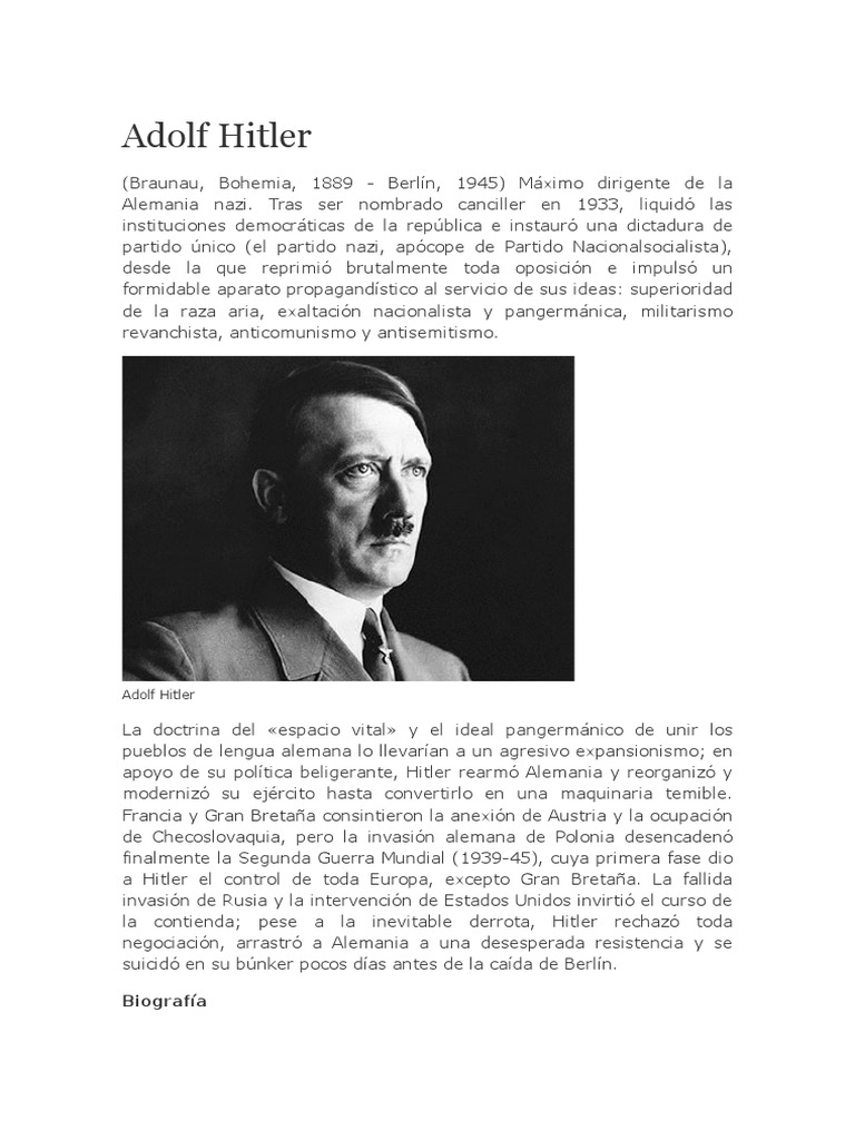 Biografía de Adolf Hitler y su dictadura | PDF | Alemania nazi | Adolf ...