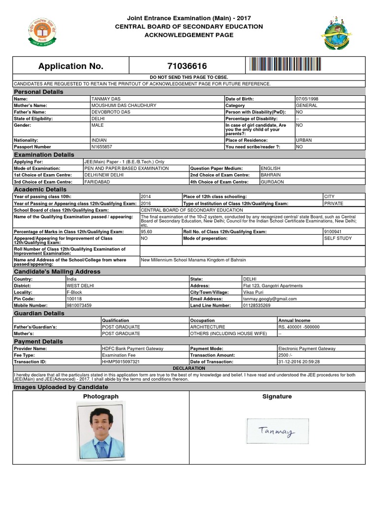 JEE Main Acknowledgement Page PDF | Download Free PDF | Educational Assessment And Evaluation ...