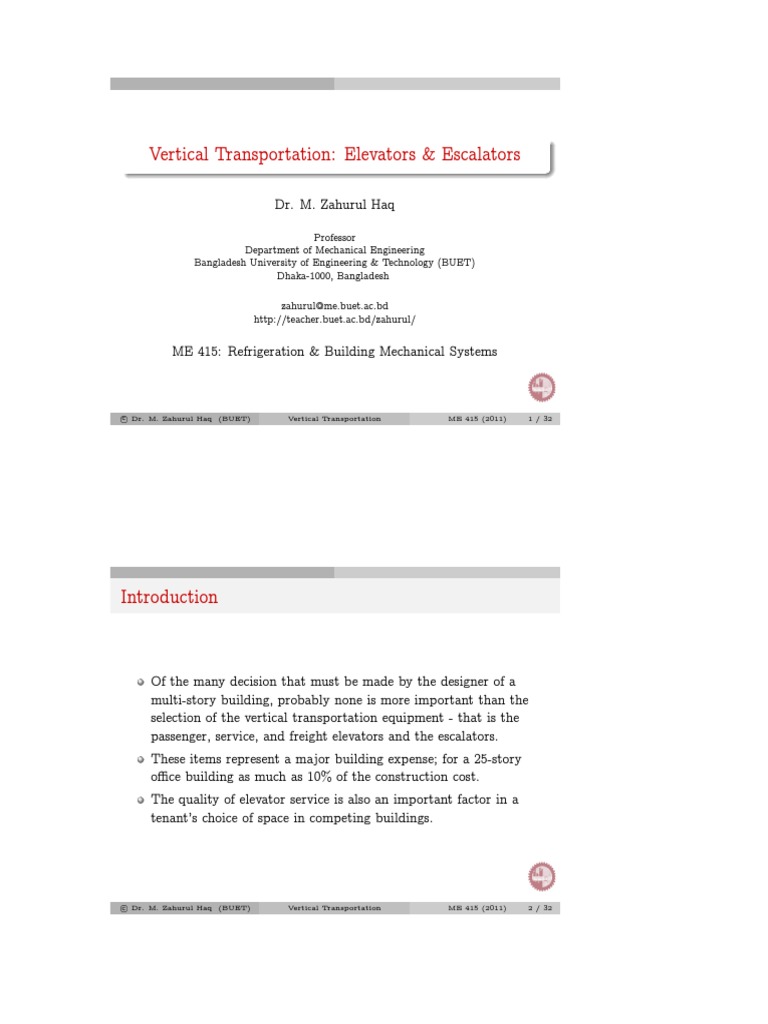 Vertical Transportation: Elevators & Escalators | PDF | Elevator | Machines