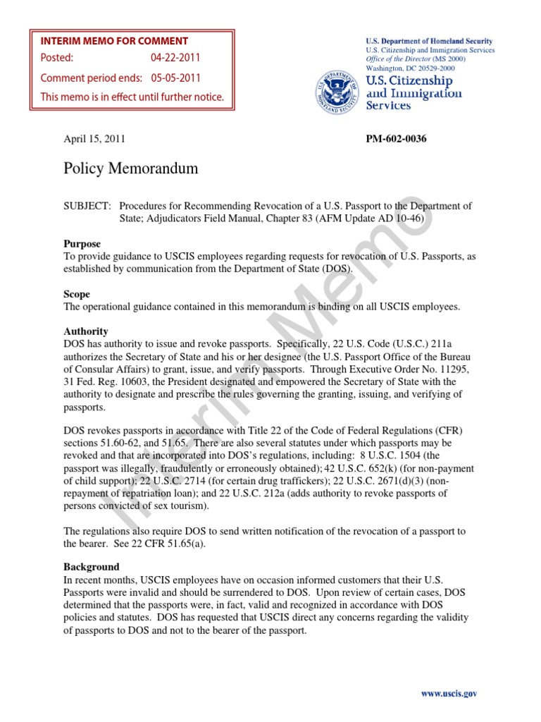 Revocation Us Passport PM 602 0036 | Download Free PDF | Passport ...