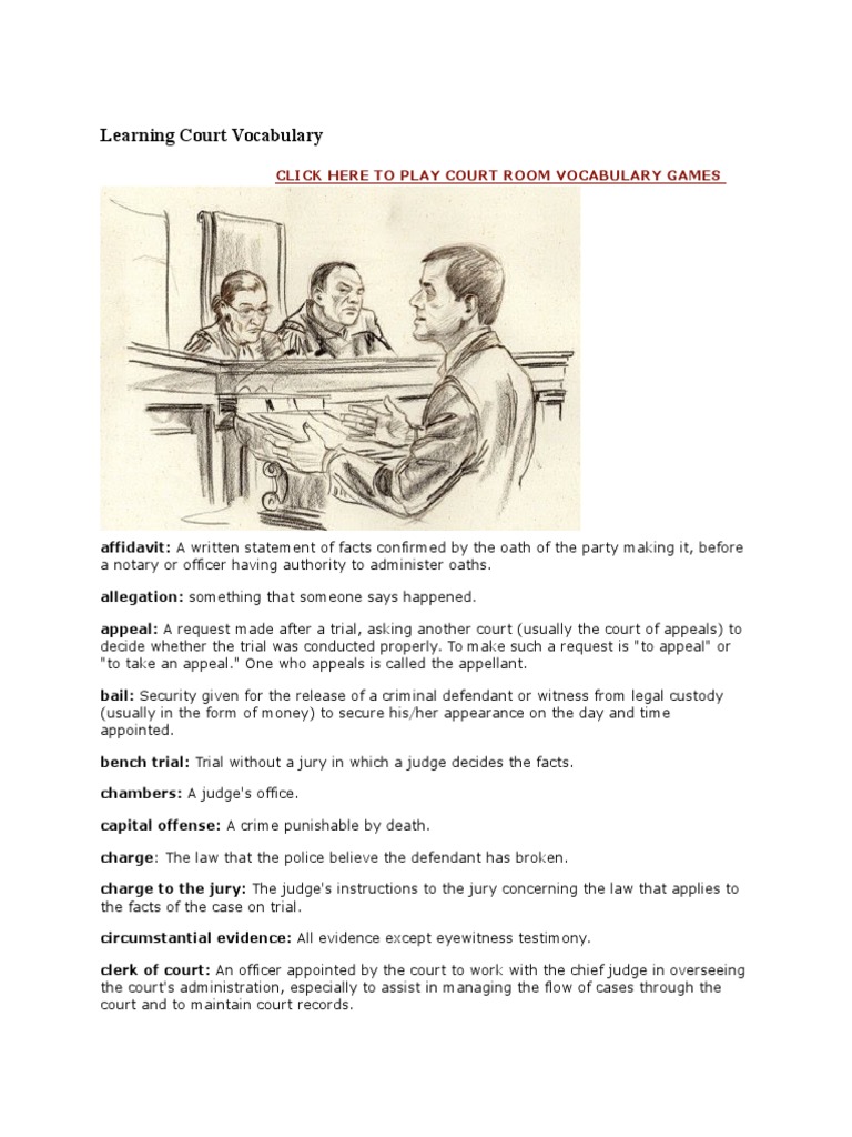 Essential Court Vocabulary Guide | PDF | Witness | Evidence