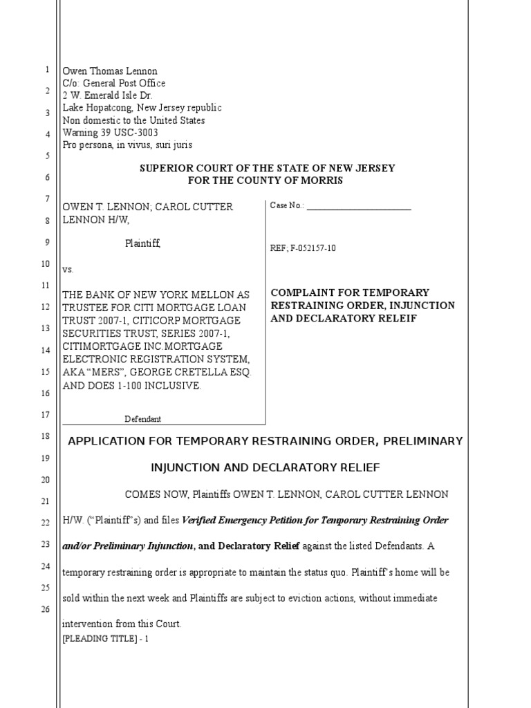 TRO Temporary Restraining Order Pleadings 39-2 | PDF | Deed Of Trust ...