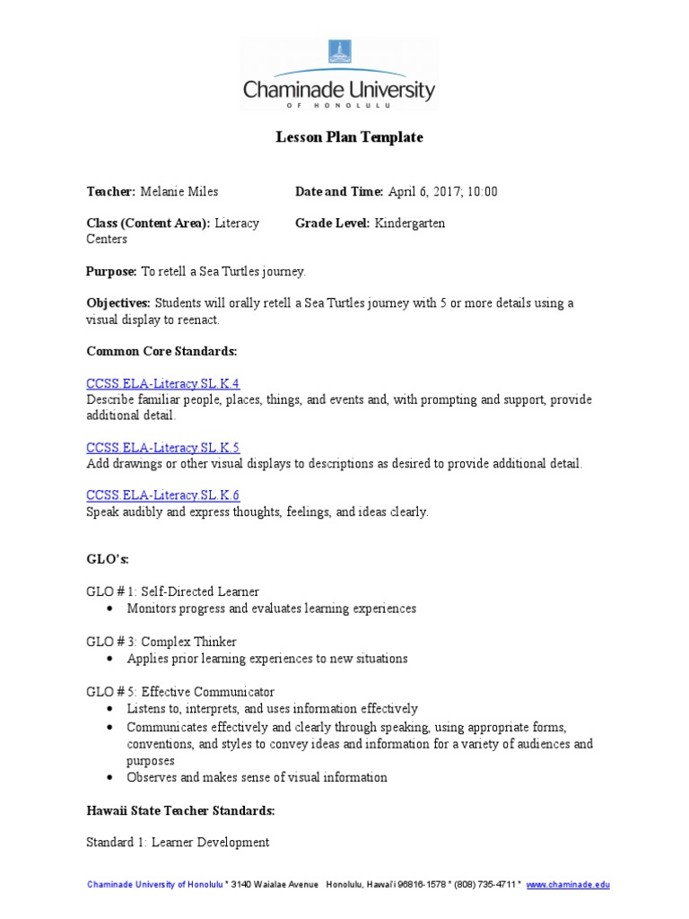 Lesson Plan Template: CCSS - ELA-Literacy - SL.K.4 | Download Free PDF ...
