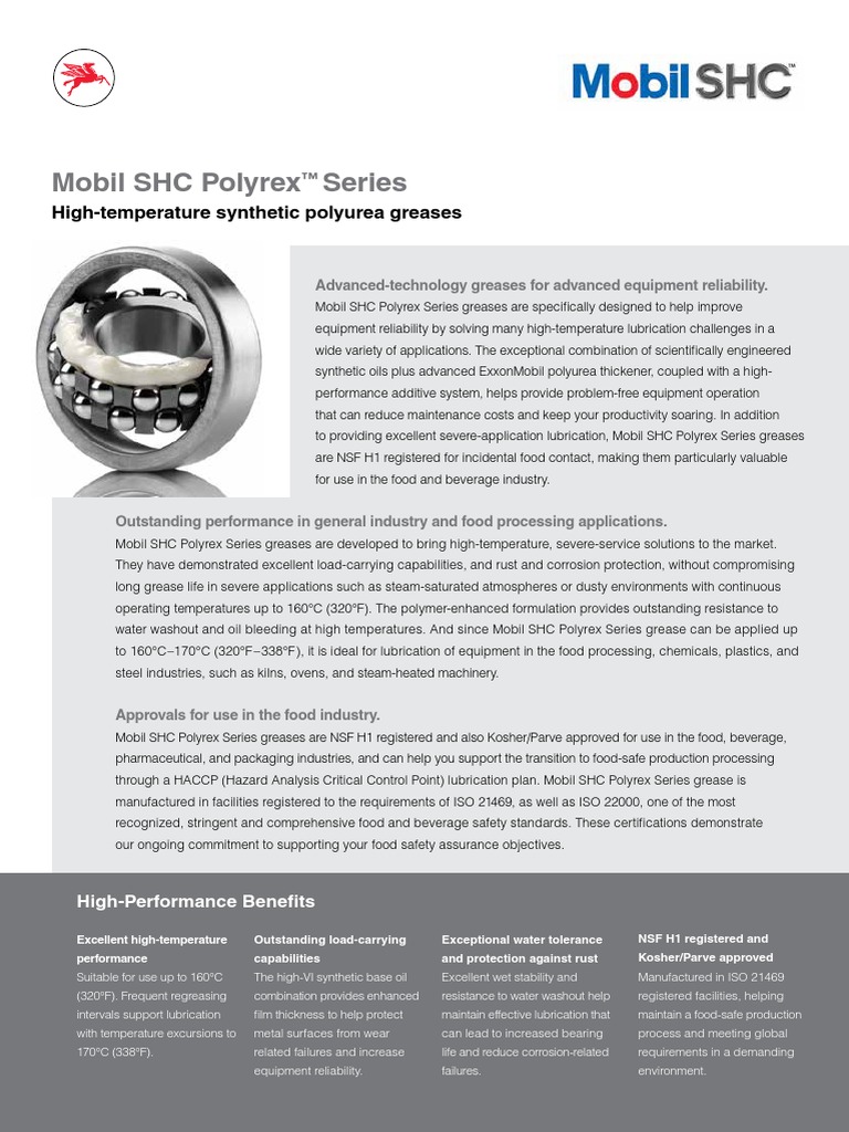 Polyurea Grease Mobil SHC Polyrex | PDF | Exxon Mobil | Bearing ...