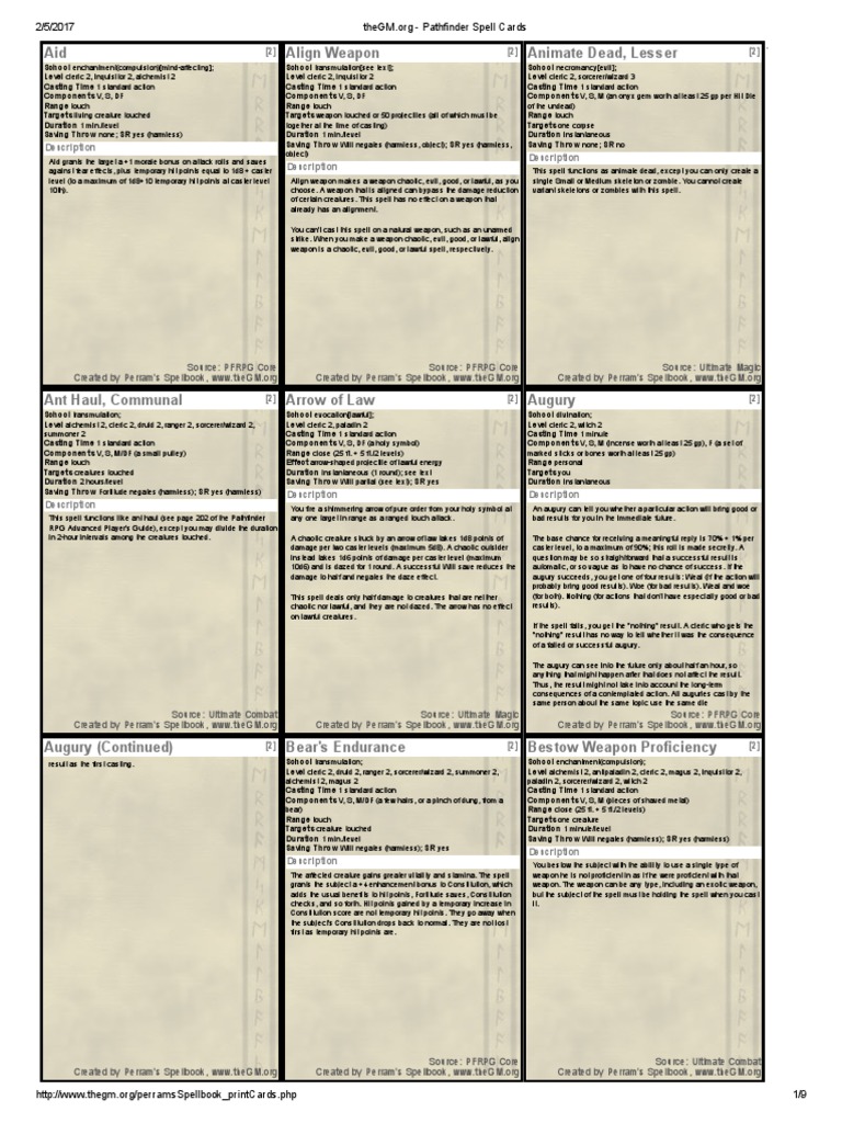 Spell Cards Cleric 2 | PDF | Dungeons & Dragons | D20 System