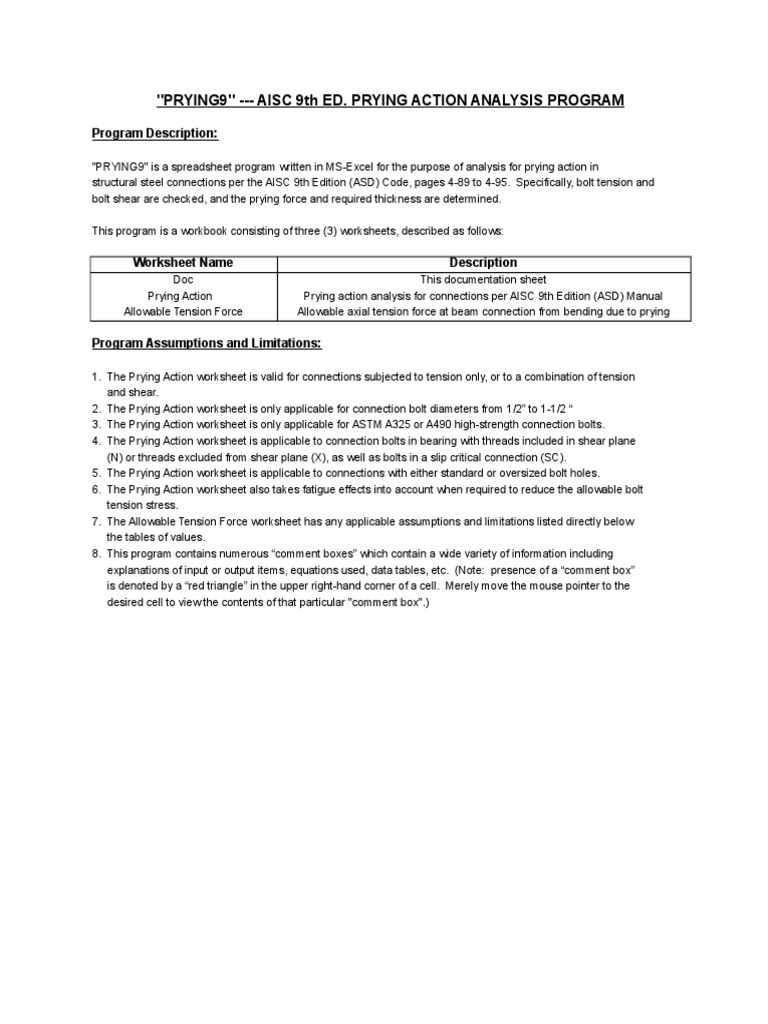 Prying Action Analysis Per AISC 9th Edition (ASD) | Screw | Bending