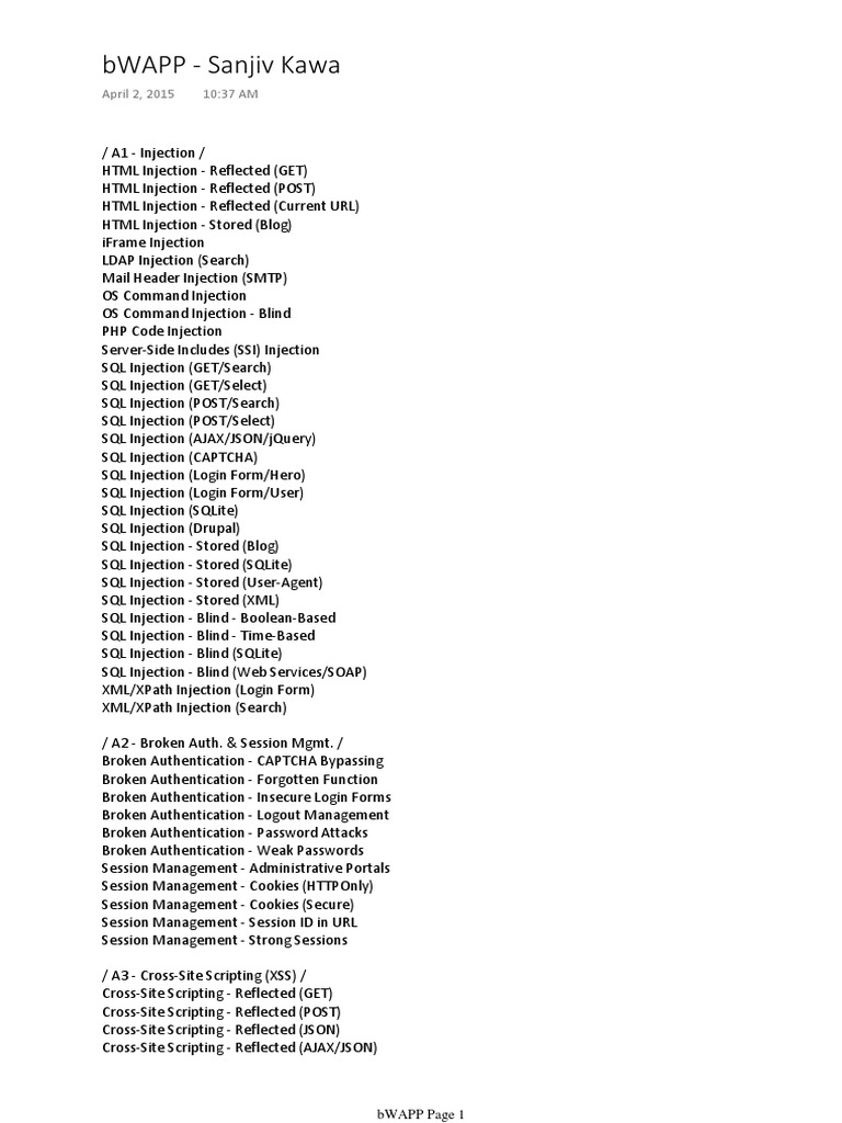 Bwapp Tutorial Pdf Pdf Secure Communication Computer Security Exploits