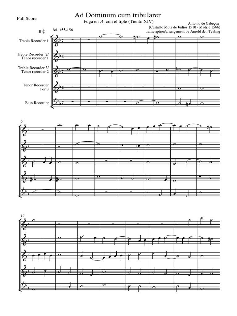 Antonio de Cabezon Ad Dominum | PDF | Notation | Music Theory