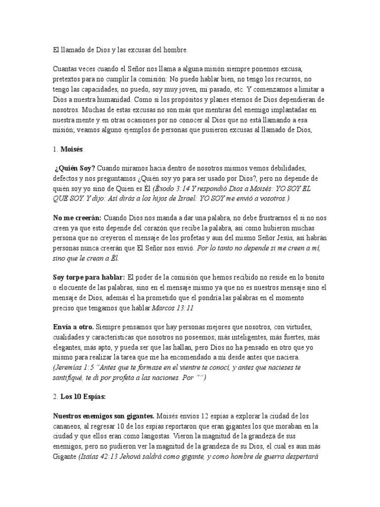 El Llamado De Dios Y Las Excusas Del Hombre Pdf Moisés Profeta