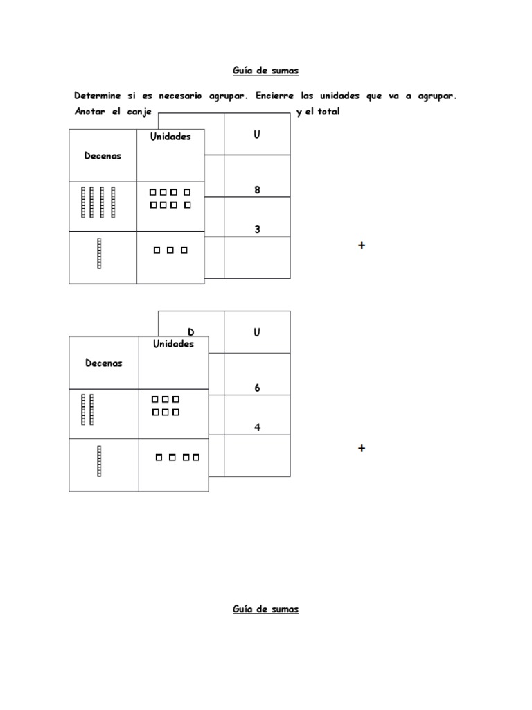 Guia de Sumas y Restas Con Multibases Decenas y Unidades 2 Basico | PDF