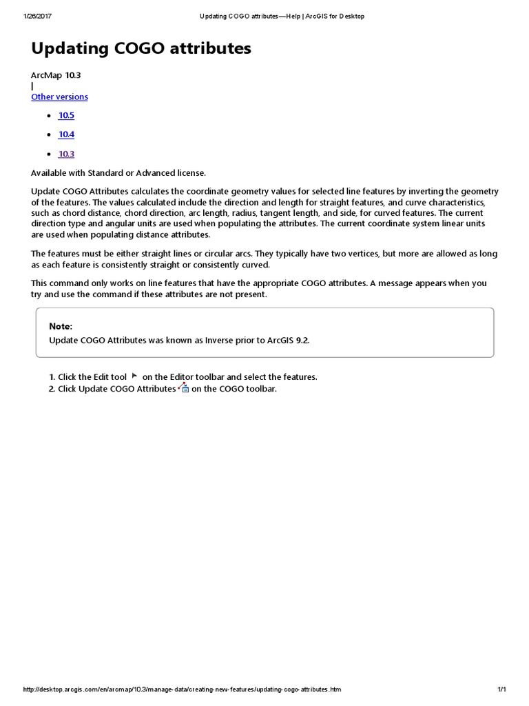 Updating COGO Attributes-Help - ArcGIS For Desktop | PDF | Teaching ...