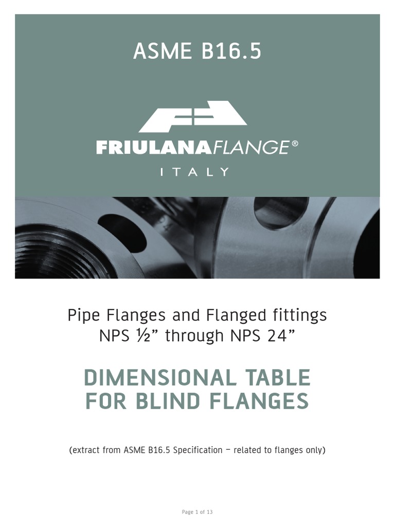 ASME B16.5: Dimensional Table For Blind Flanges