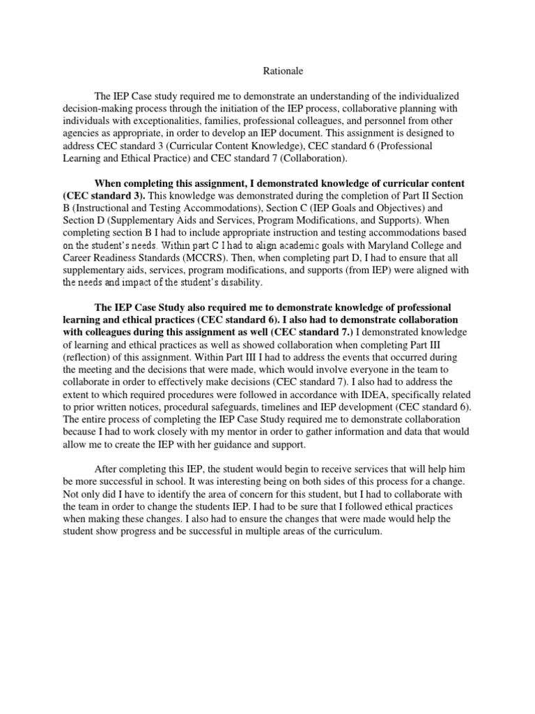Iep Rationale | PDF | Individualized Education Program | Quality Of Life