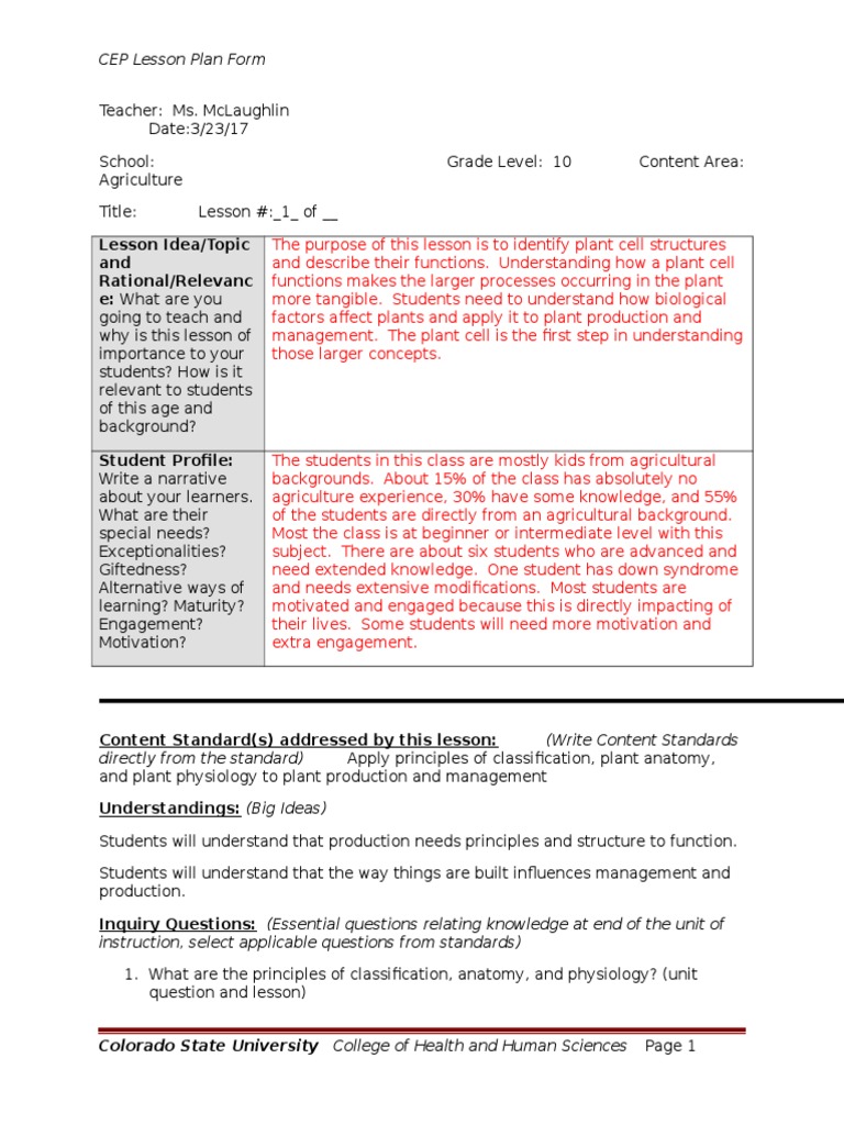 Plant Cell Basics for Ag Students | PDF | Lesson Plan | Teachers
