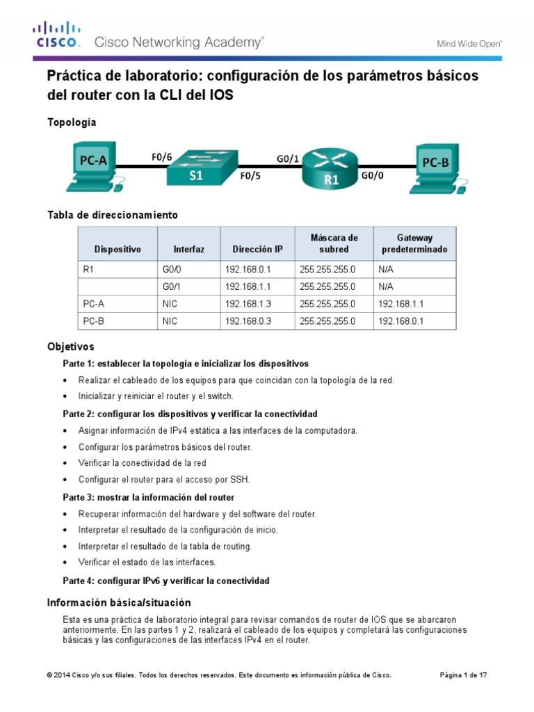 4 1 4 6 Lab Configuring Basic Router Settings With IOS CLI | PDF | Enrutador (Computación) | Yo Pv6