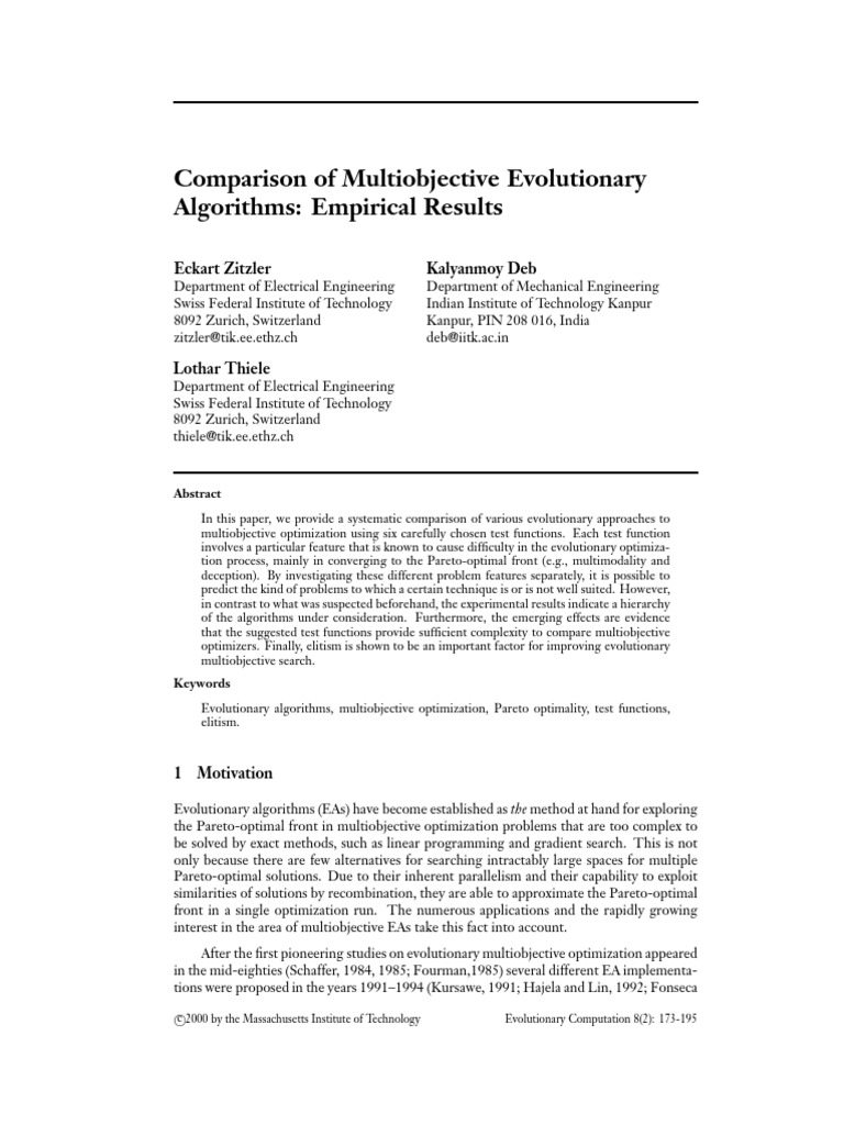 Comparison of Multiobjective Evolutionary Algorithms: Empirical Results ...