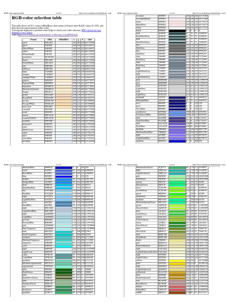 RGB-HEX Color Chart PDF | PDF | Artistic Techniques | Cascading Style ...