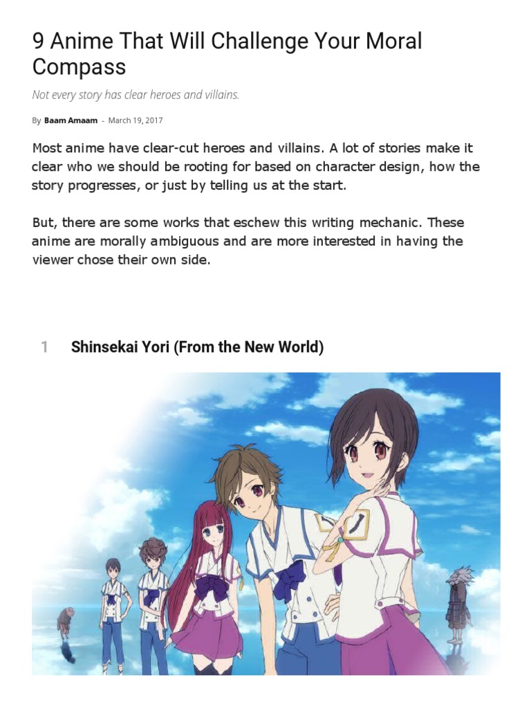 9 Anime That Will Challenge Your Moral Compass | PDF | Anime Companies ...