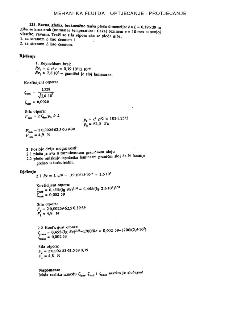 Mehanika Fluida Optjecanje I Protjecanje Zadaci Zp07 | PDF