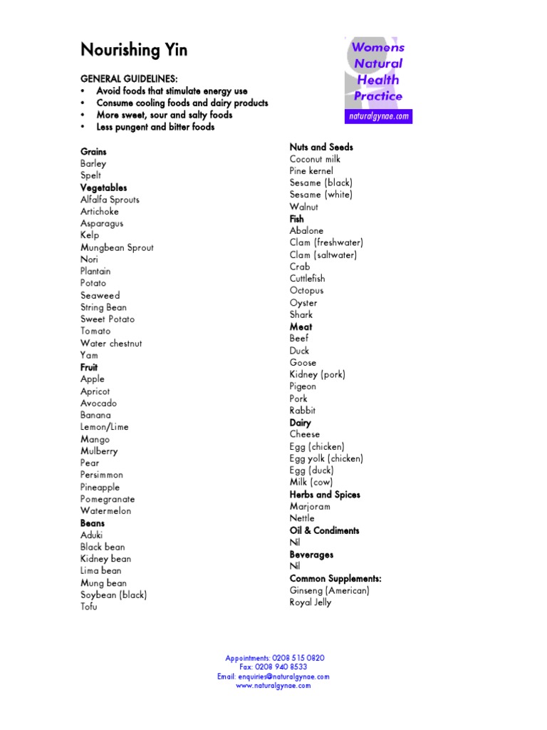 Yin Yang Diet Sheet PDF | PDF | Vegetables | Fruit