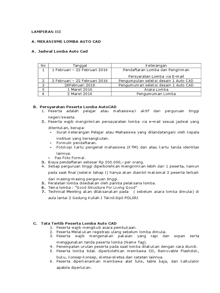 Technical Specifications for AutoCAD Design Competition | PDF