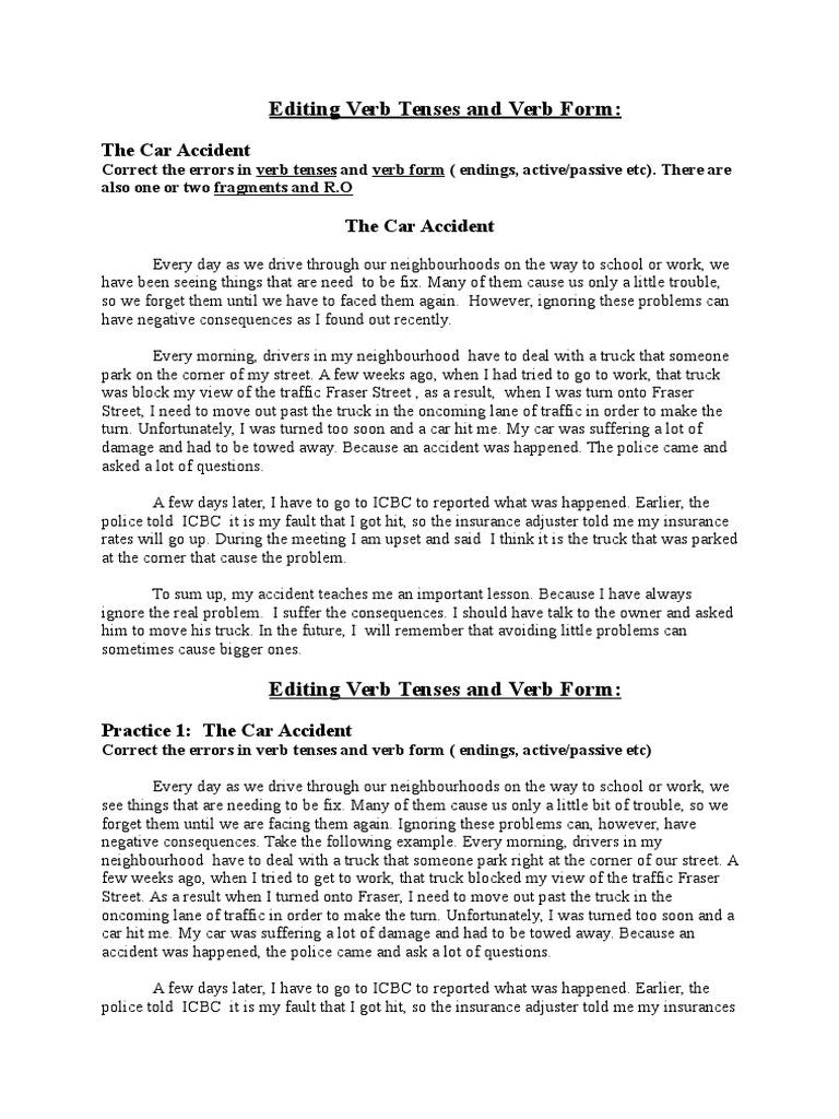 Editing Verb Tenses and Verb Form | PDF | Traffic | Verb