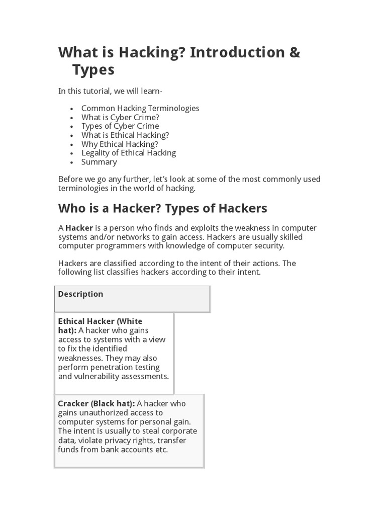 Introduction to Hacking & Cybercrime | PDF | Security Hacker | White ...