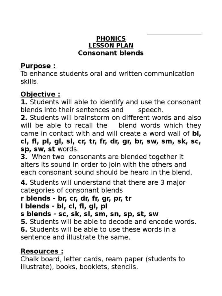 Blends Session Plan k2 - Nirali | PDF | Phonics | Phonology