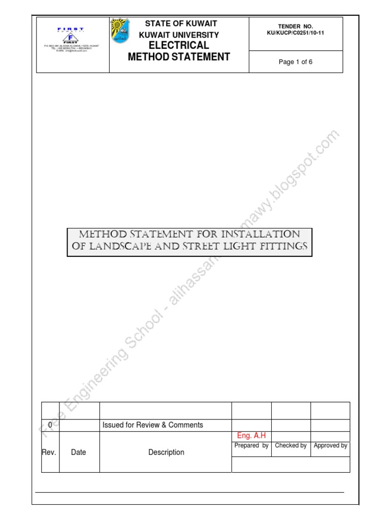 Method Statement For Installation of Landscape Street Light Fittings | PDF | Lighting | Street Light