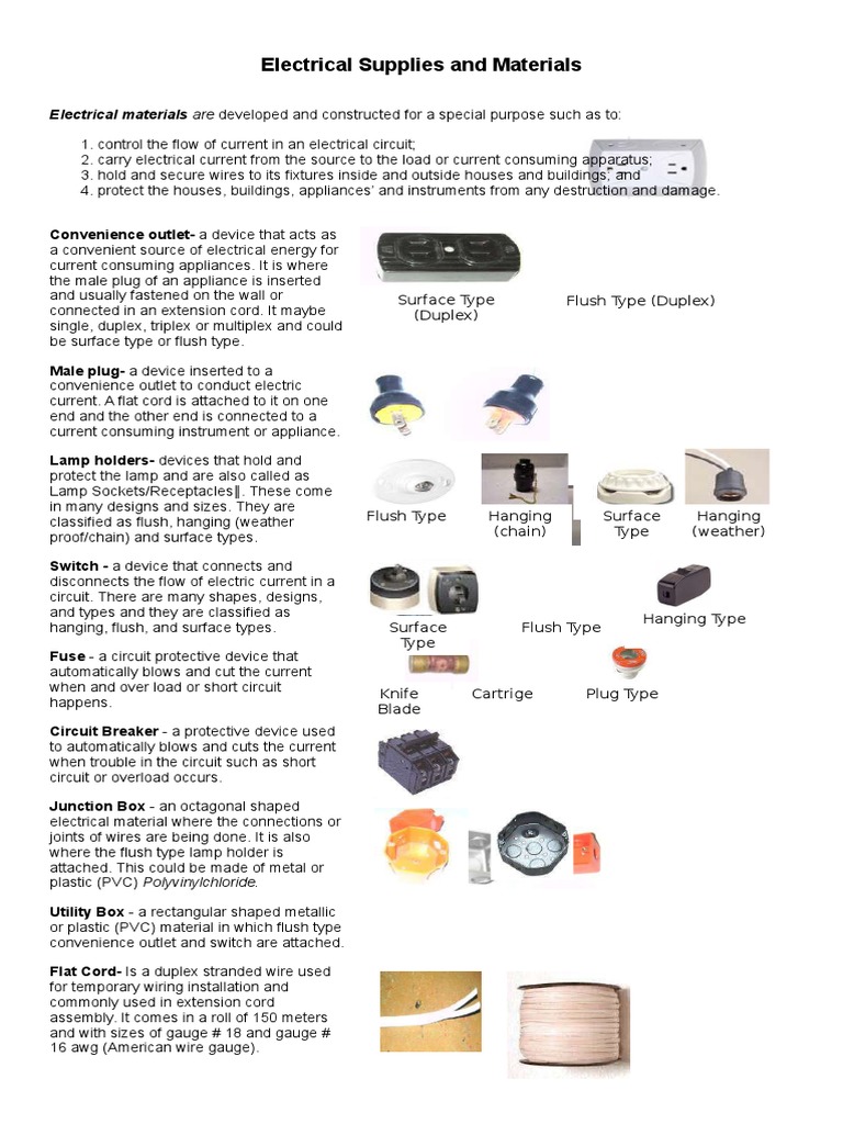 Essential Electrical Supplies Overview | PDF | Electrical Wiring | Ac ...