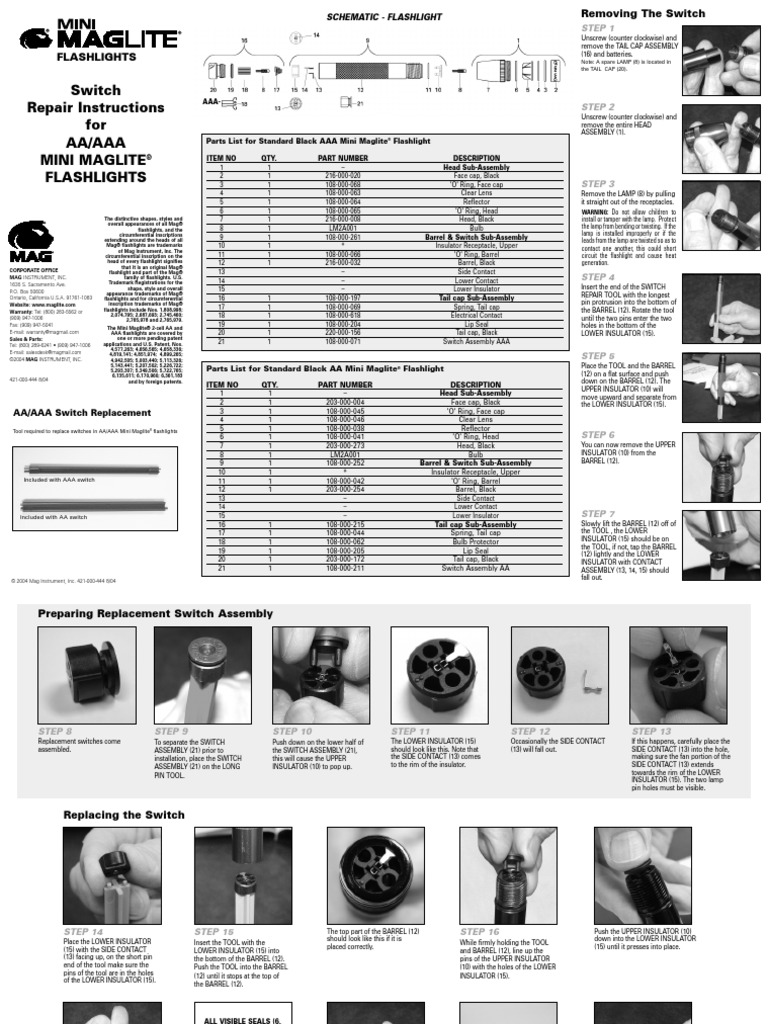 Maglite 2 Cell AA Switch Repair | Flashlight | Switch