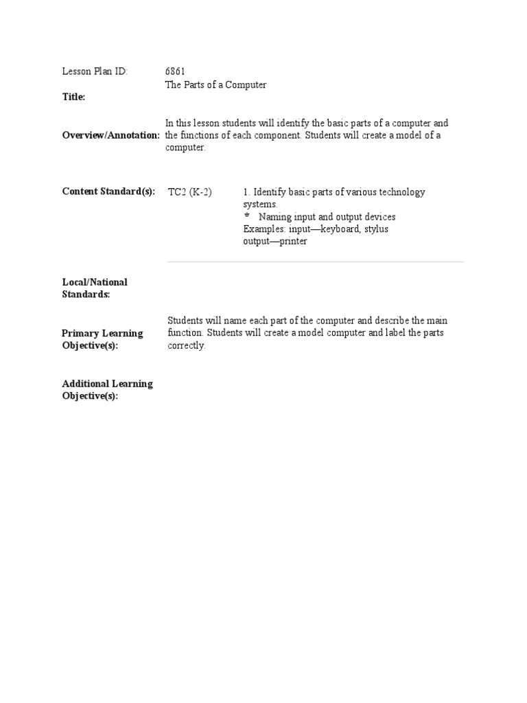 Lesson Plan Sample | PDF | Computer Keyboard | Input/Output