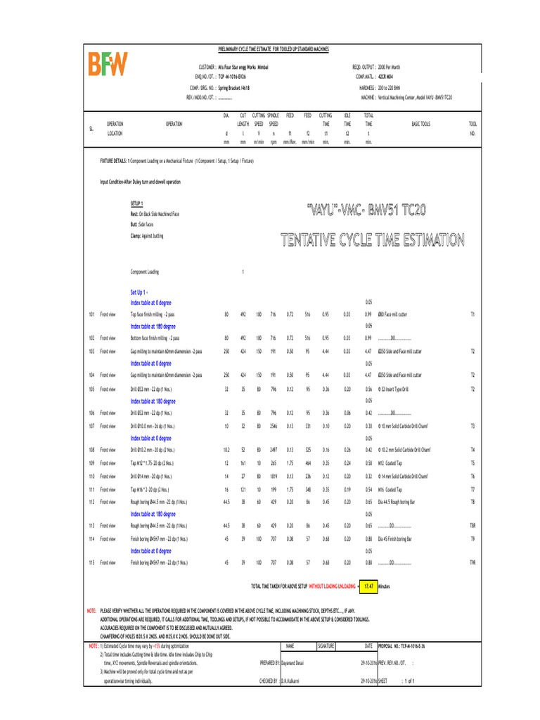 Cycle Time Estimate for Machining Setup | PDF | Technology & Engineering