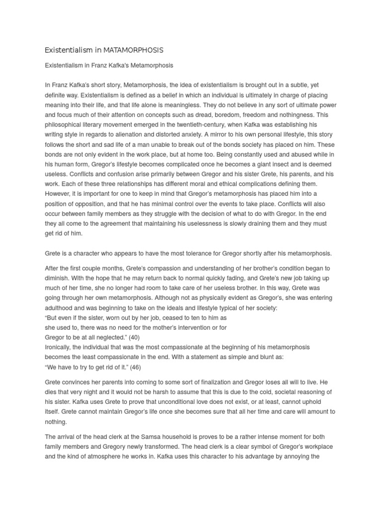 Existentialism in MATAMORPHOSIS | PDF | The Metamorphosis | Existentialism