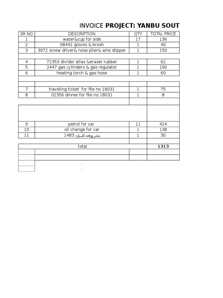 Invoice Project: Yanbu South Terminal | PDF