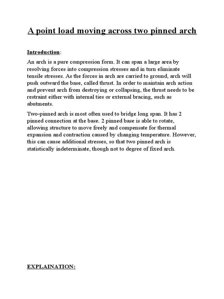 A Point Load Moving Across Two Pinned Arch Intro N Explaination | PDF