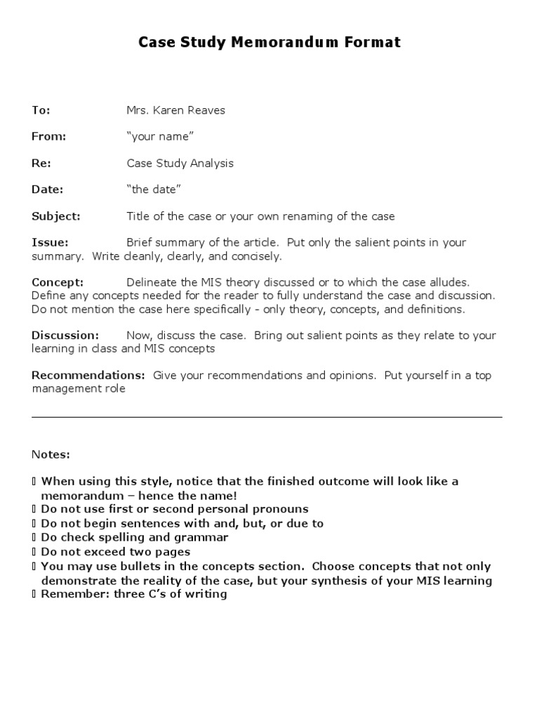 Case Study Memorandum Format | PDF