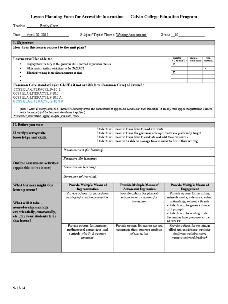 Accessible Writing Assessment Lesson Plan | PDF | Educational ...
