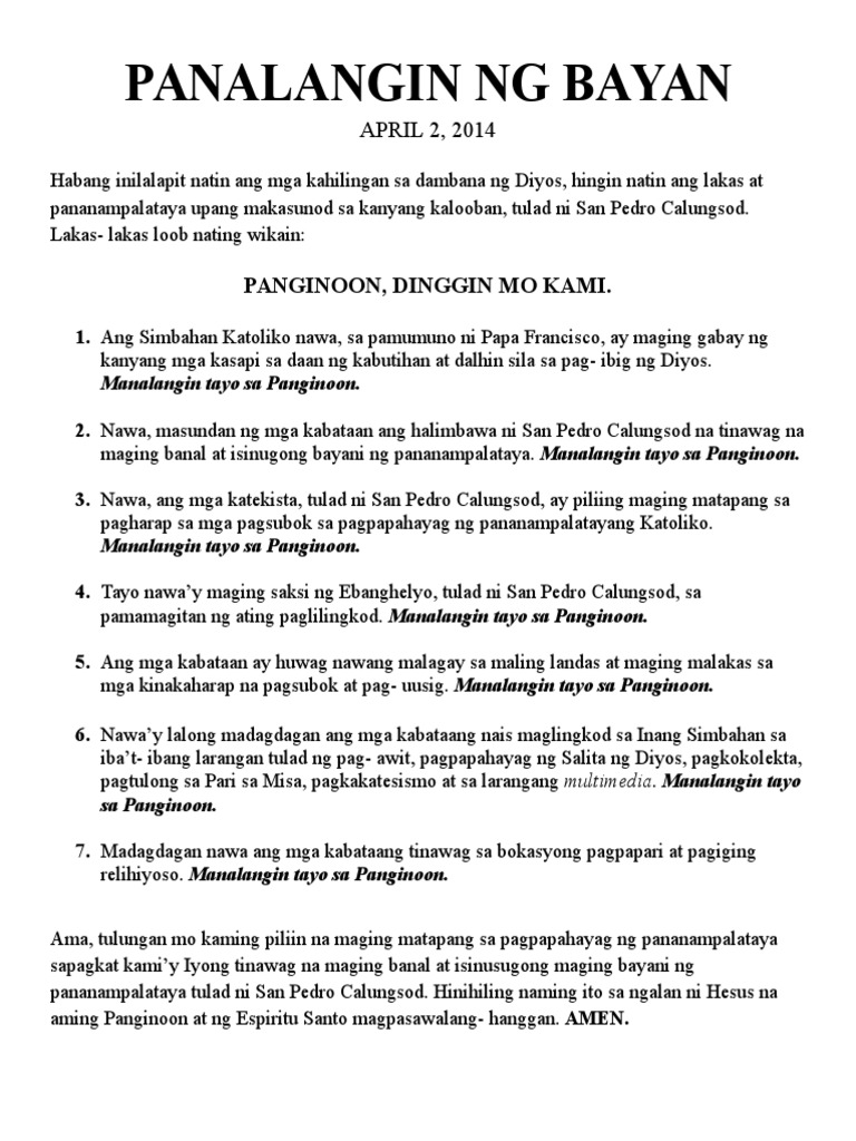 Panalangin Ng Bayan April 2