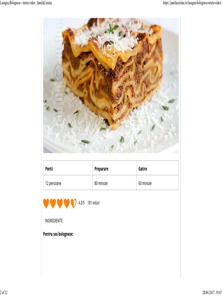 Lasagna Bolognese - Reteta Video - JamilaCuisine | PDF