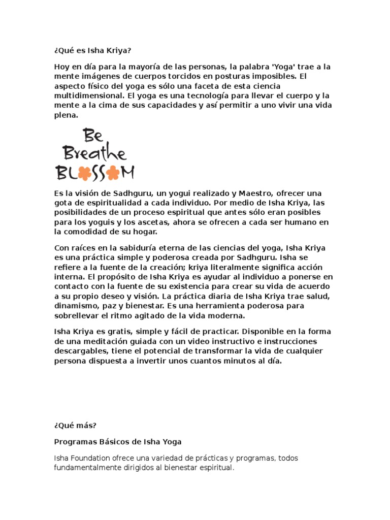 Qué Es Isha Kriya | PDF | Yoga | Conceptos psicologicos