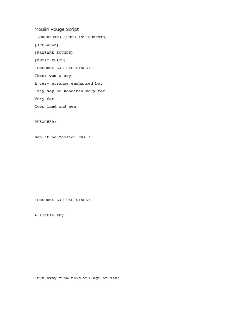 Moulin Rouge Script | PDF | Can Can | Leisure
