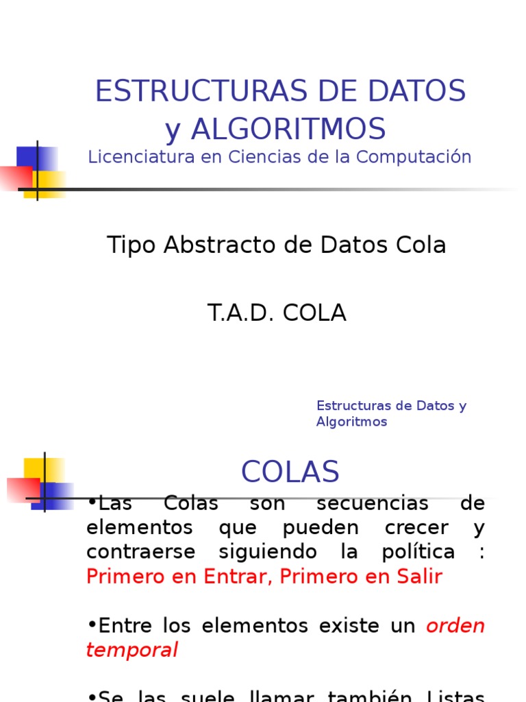 Tad Cola | PDF | Cola (tipo de datos abstractos) | Algoritmos