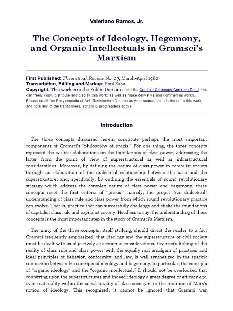 The Concepts of Ideology, Hegemony, and Organic Intellectuals in ...