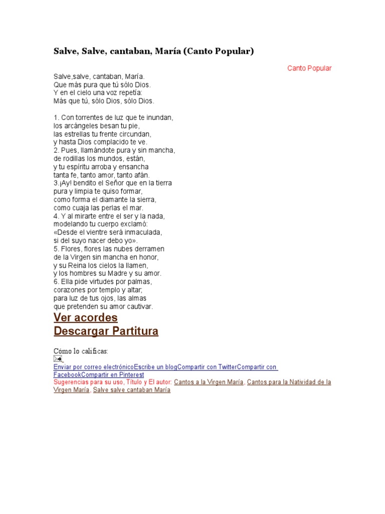 Salve Salve Cantaba MARIA LETRAS