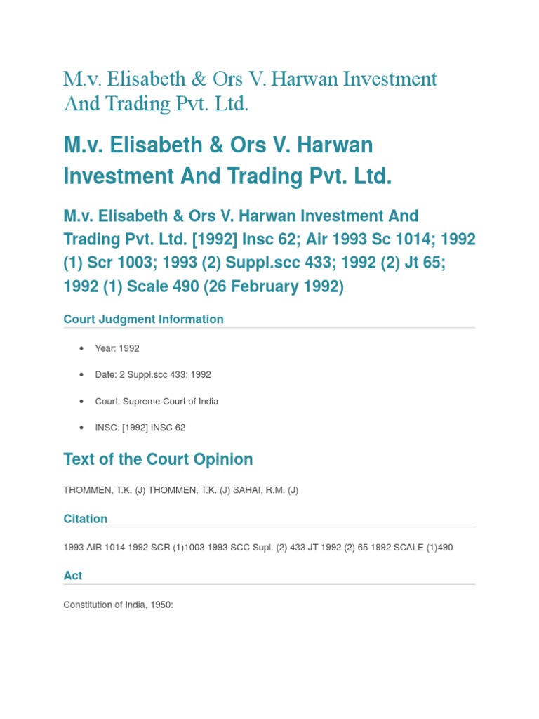 M.V. Elizabeth Case | Download Free PDF | Admiralty Law | Supreme Courts