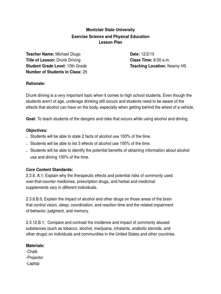 Drunk Driving Lesson 1 | PDF | Driving Under The Influence | Alcoholic ...